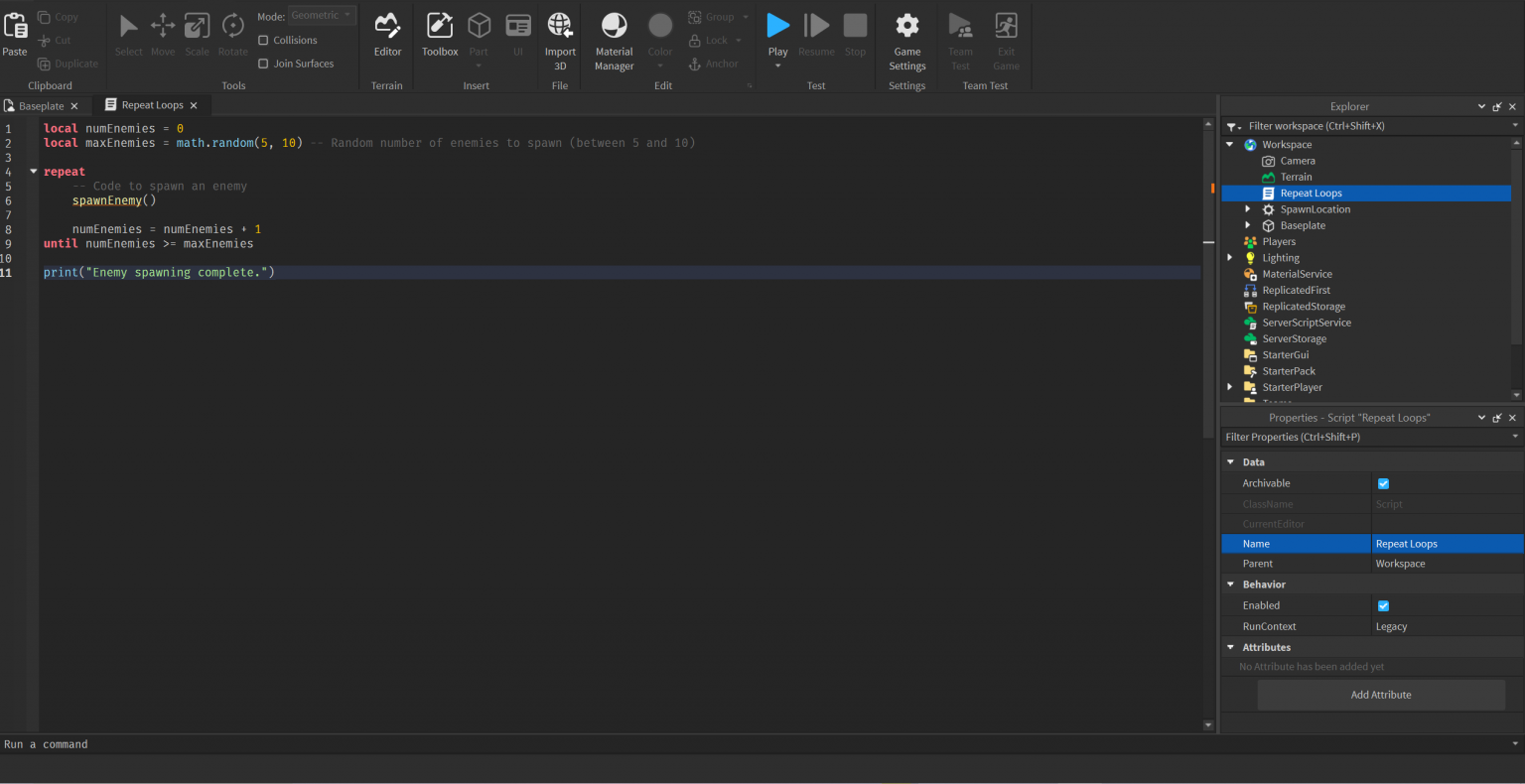 Iteration and loops In Roblox Studio