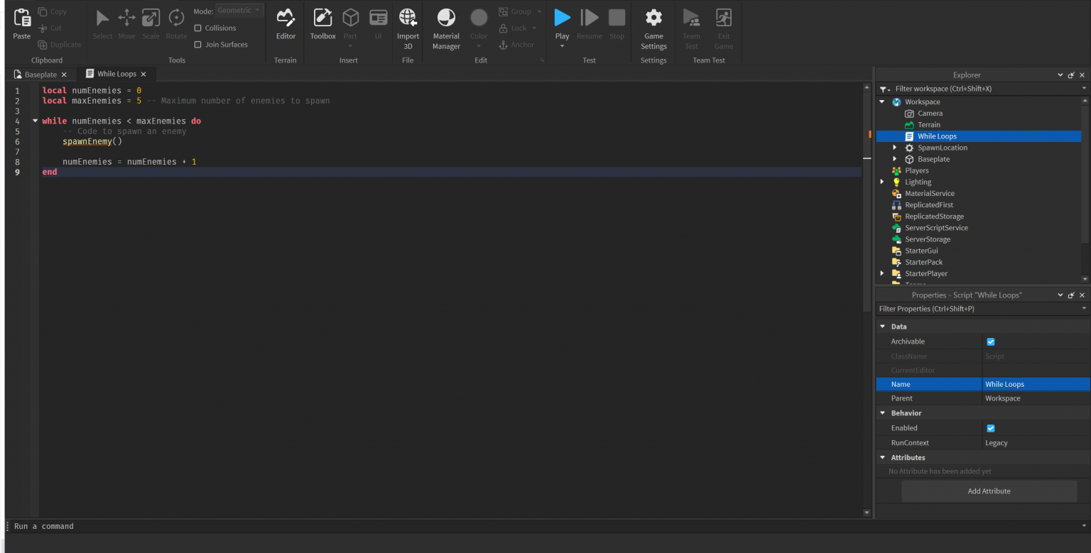 Iteration and loops In Roblox Studio