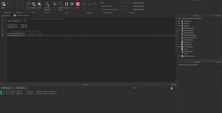 Working with strings and tables in Roblox Studio