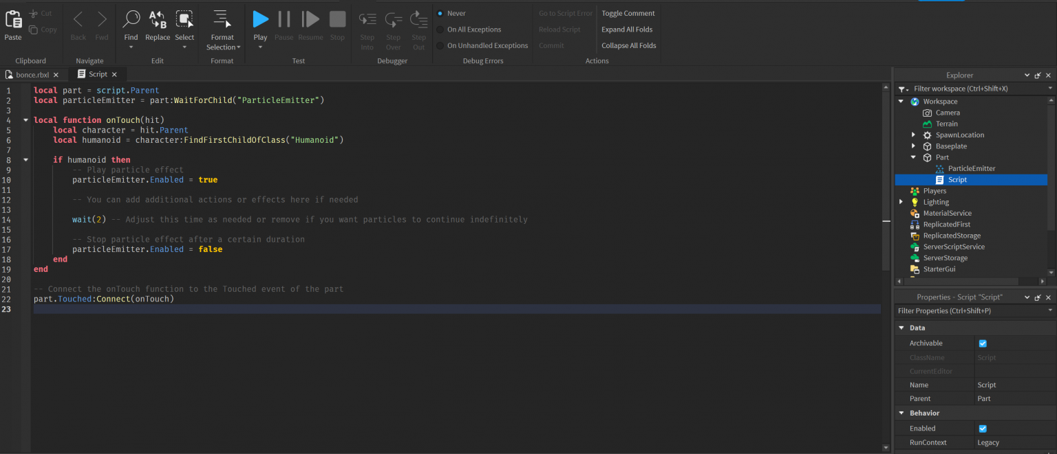 How To Make a Part What Emit Particles When It Is Touched in Roblox Studio