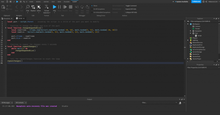 Create a script that makes a part change its shape and size