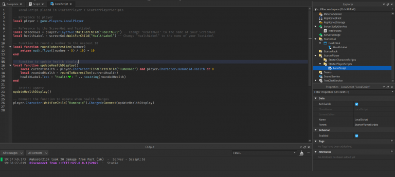 Manage Health System in Roblox Studio