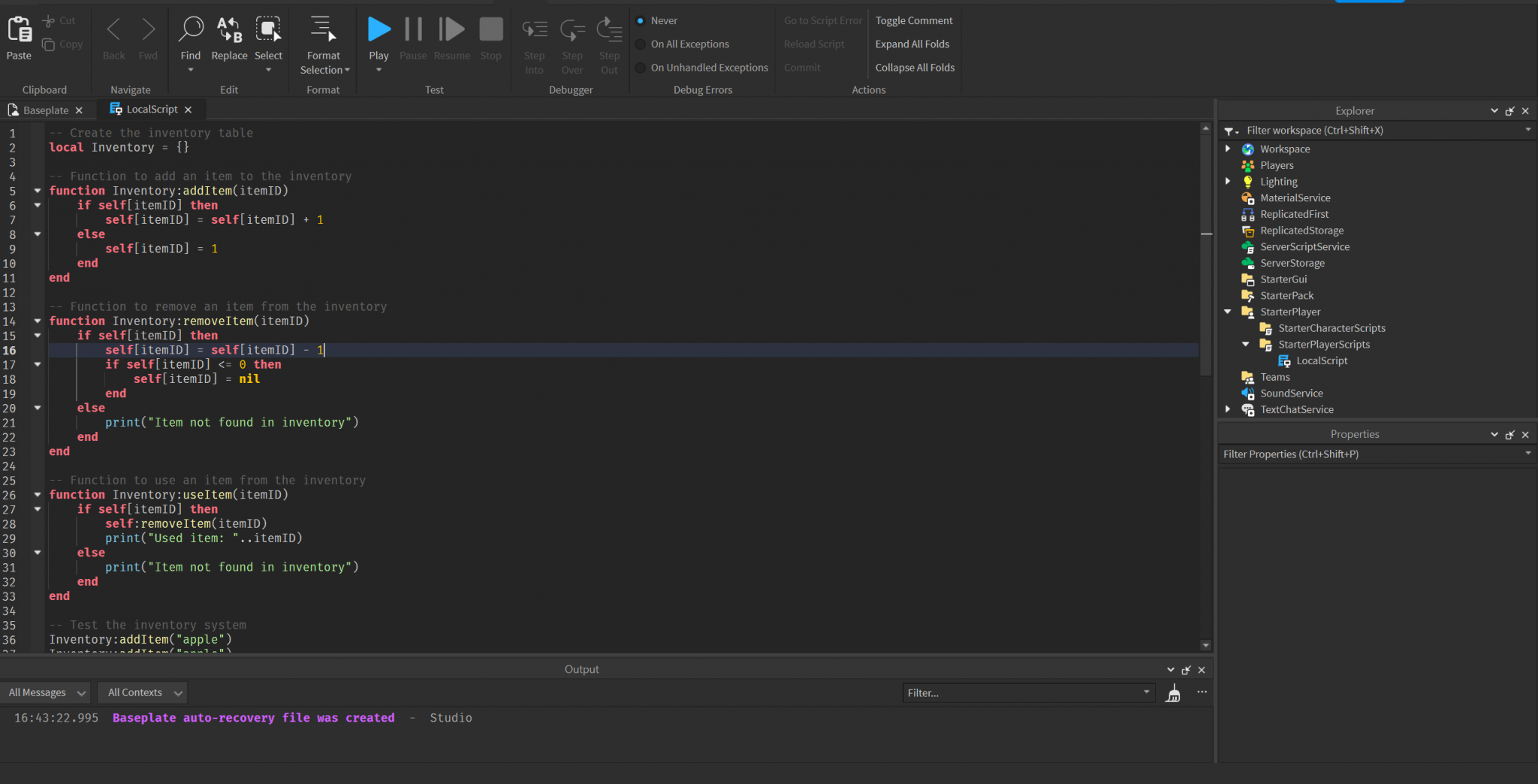 Create Inventory System in Roblox Studio Using Tables