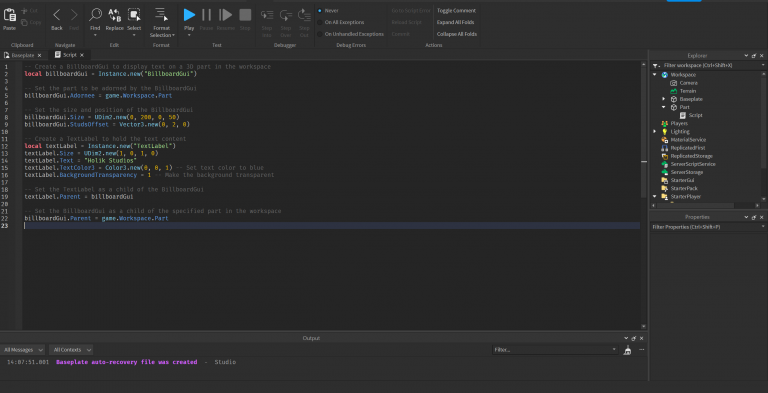 Create a script that makes a part display a message in Roblox Studio